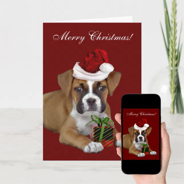 Merry Christmas Boxer Dog greeting card | Zazzle