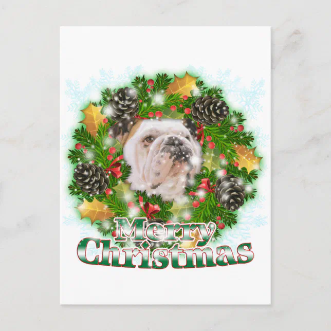 Merry Christmas Bulldog Holiday Postcard | Zazzle