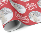 Merry Christmas Calligraphy Round Photo Red Wrapping Paper | Zazzle