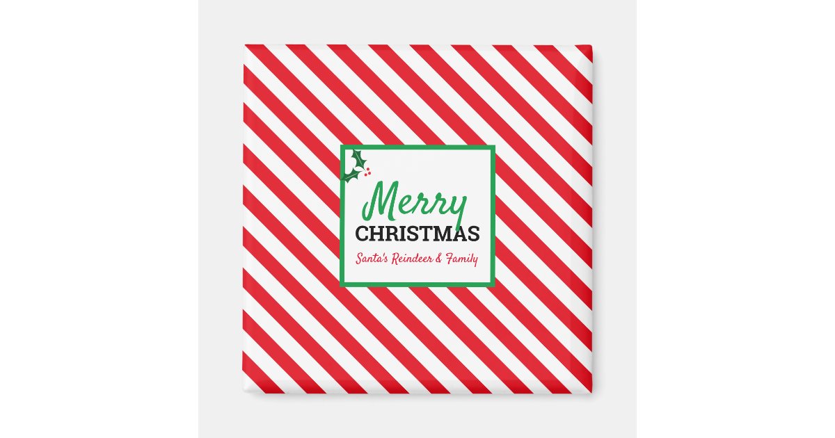 Merry Christmas Candy Cane Custom Name Magnet | Zazzle