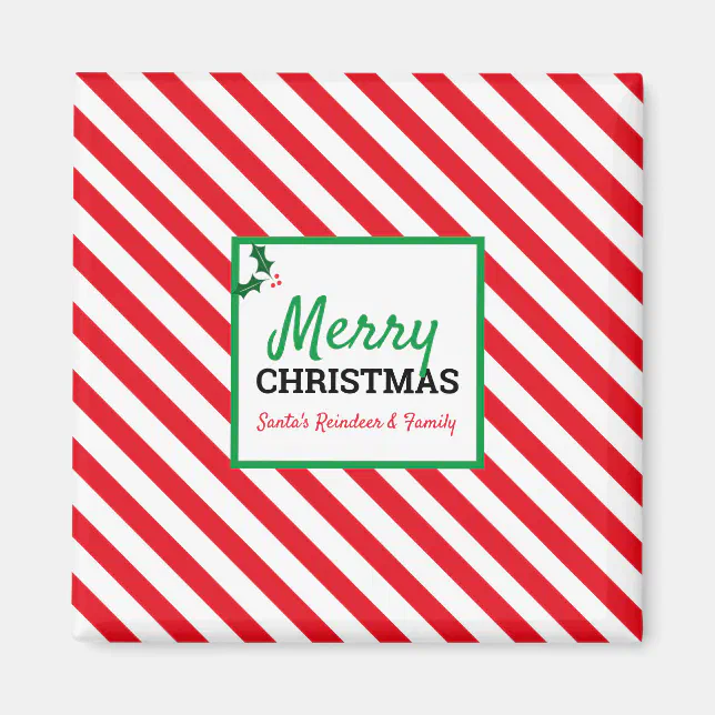 Merry Christmas Candy Cane Custom Name Magnet | Zazzle