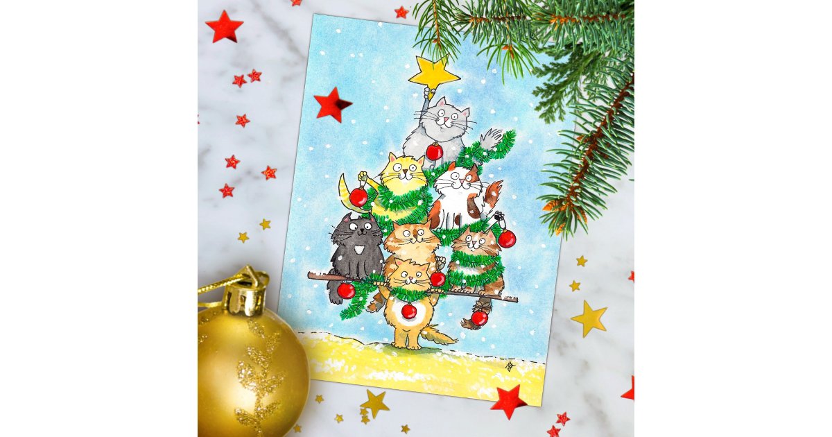 Merry Christmas cat postcard | Zazzle