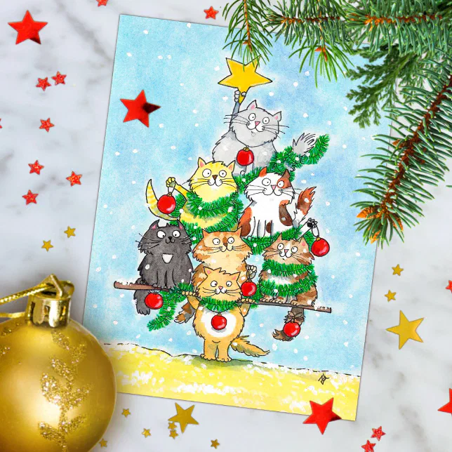 Merry Christmas cat postcard | Zazzle