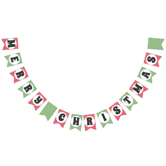 Merry Christmas chevron stripes design Bunting Flags | Zazzle