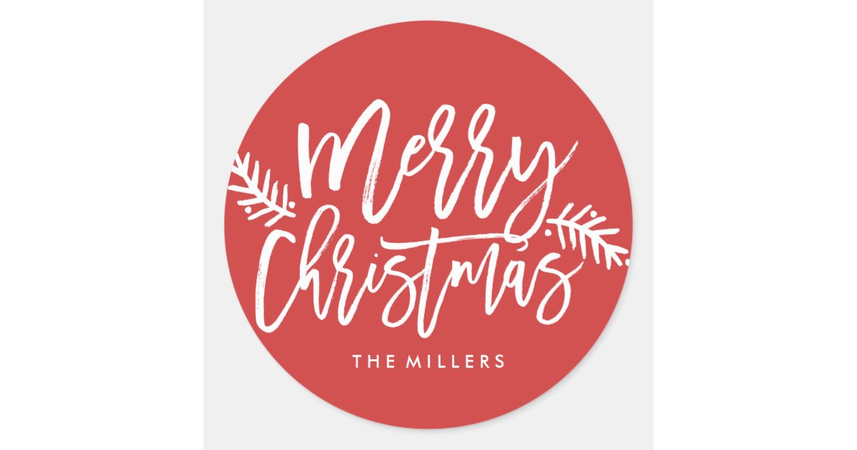 Merry Christmas Chic Hand Lettered Holiday Classic Round Sticker | Zazzle