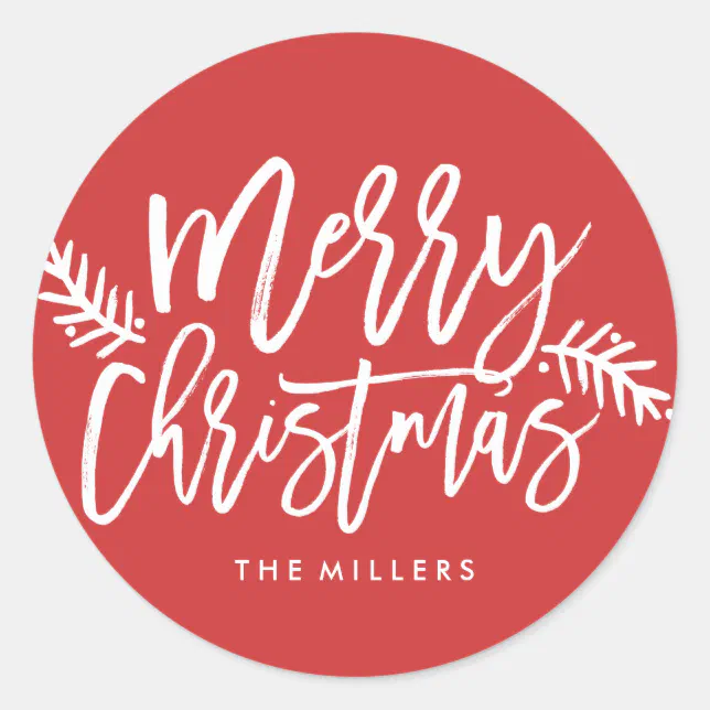 Merry Christmas Chic Hand Lettered Holiday Classic Round Sticker | Zazzle