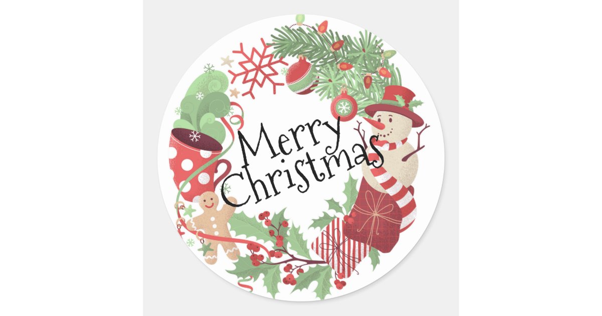 Merry Christmas Classic Round Sticker | Zazzle