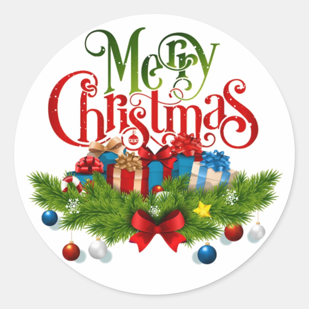 merry christmas classic round sticker | Zazzle
