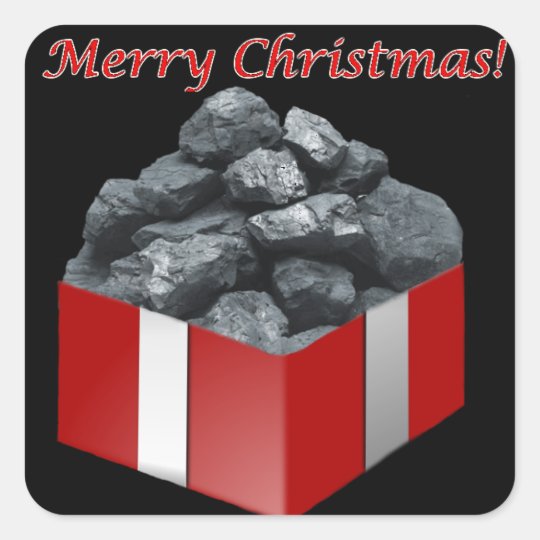 Merry Christmas Coal Present Square Sticker | Zazzle.com