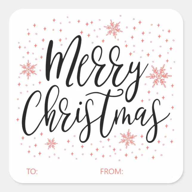 Merry Christmas Coral Christmas Holiday Gift Square Sticker | Zazzle