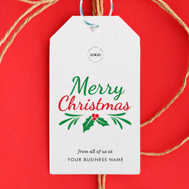 Merry Christmas Custom Business Company Logo Gift Tags | Zazzle