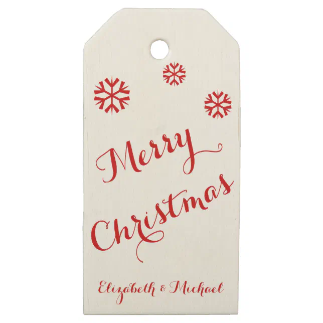 Merry Christmas Custom Red Green Wooden Gift Tags | Zazzle