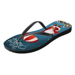 Merry Christmas Cute Modern Parachuting Santa Flip Flops | Zazzle