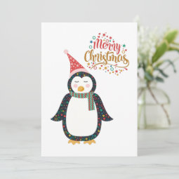 Merry Christmas Cute Penguin Holiday Card | Zazzle