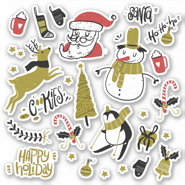 Merry Christmas | Cute Santa Claus & Friends Sticker | Zazzle