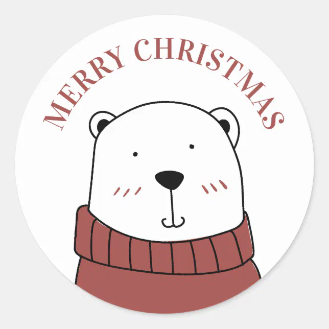 Merry Christmas. Cute winter bear. Funny animal Classic Round Sticker ...