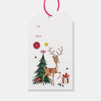 Merry Christmas | Deer & Tree | Gift Tags | Zazzle