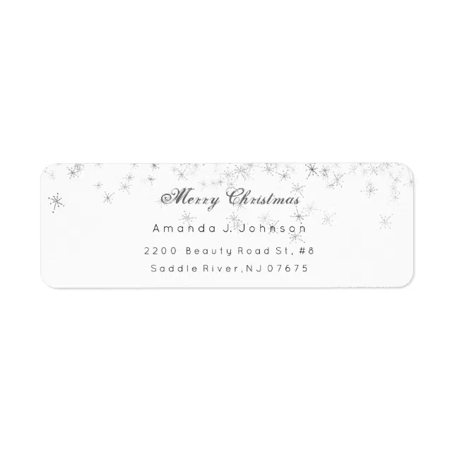 Merry Christmas Delicate Silver Stars Snow Adress Label | Zazzle