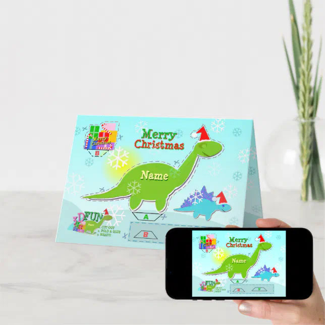 Merry Christmas Dinosaur 3D Cut & Fold Craft Card | Zazzle