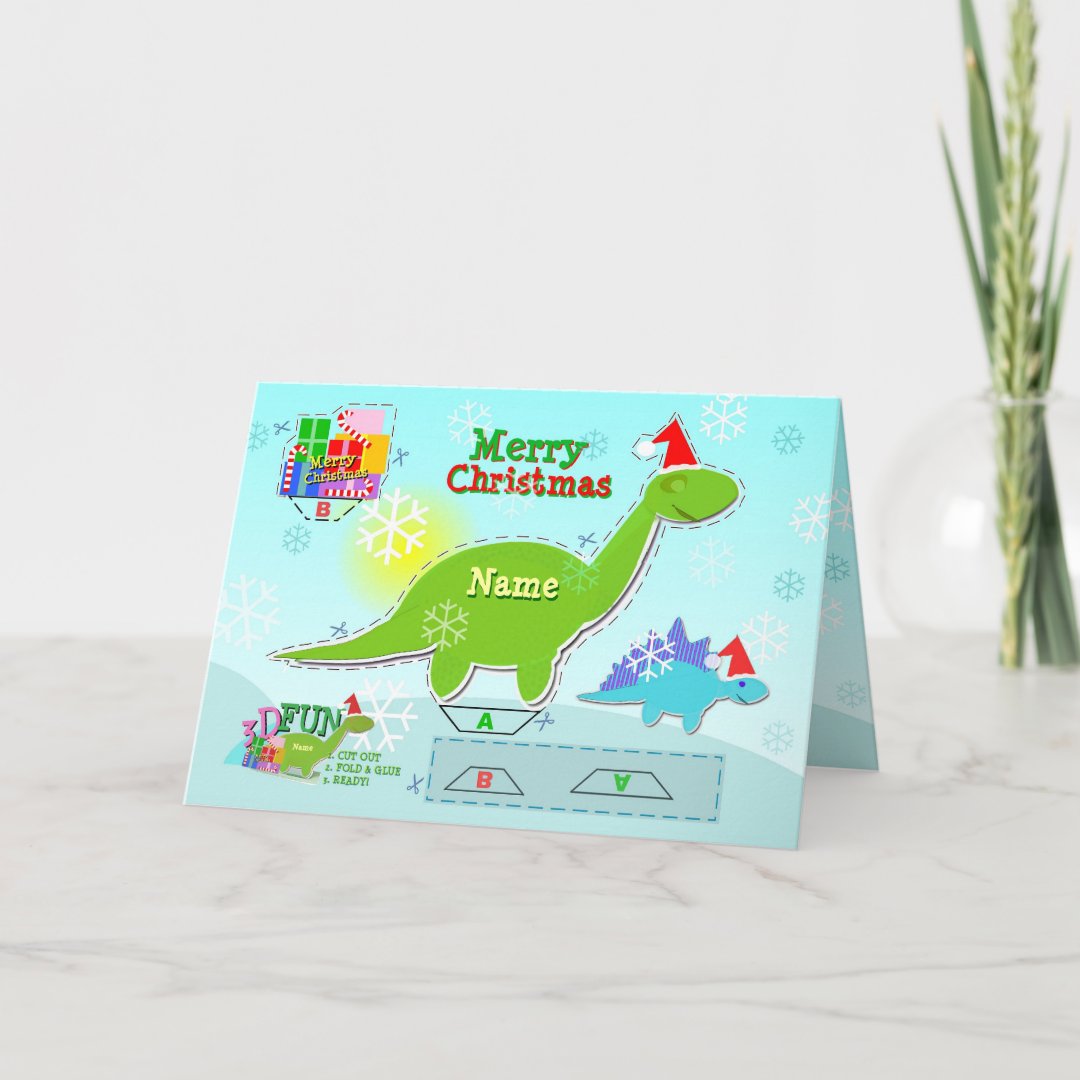 Merry Christmas Dinosaur 3D Cut & Fold Craft Card | Zazzle