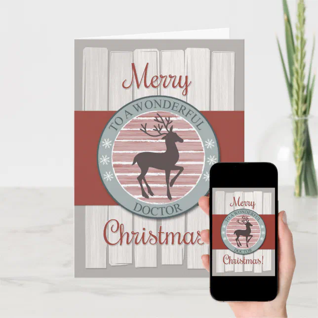 Merry Christmas Doctor with Rustic Reindeer Holiday Card | Zazzle
