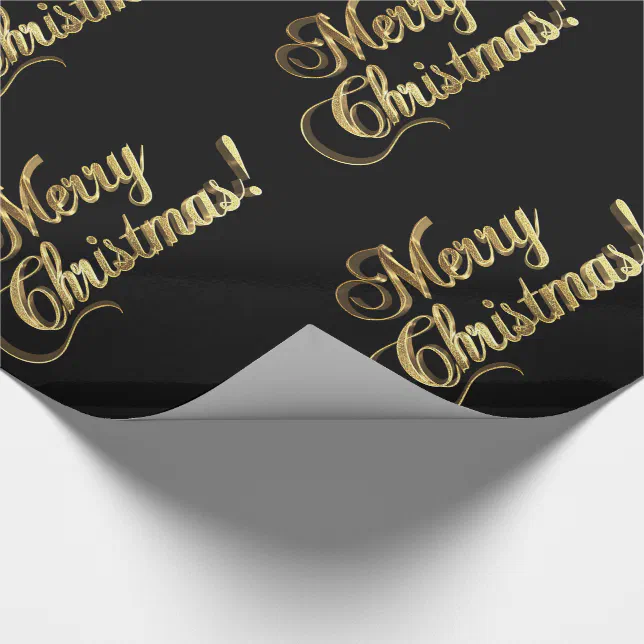 Merry Christmas Elegant Black Faux Gold Foil Text Wrapping Paper | Zazzle