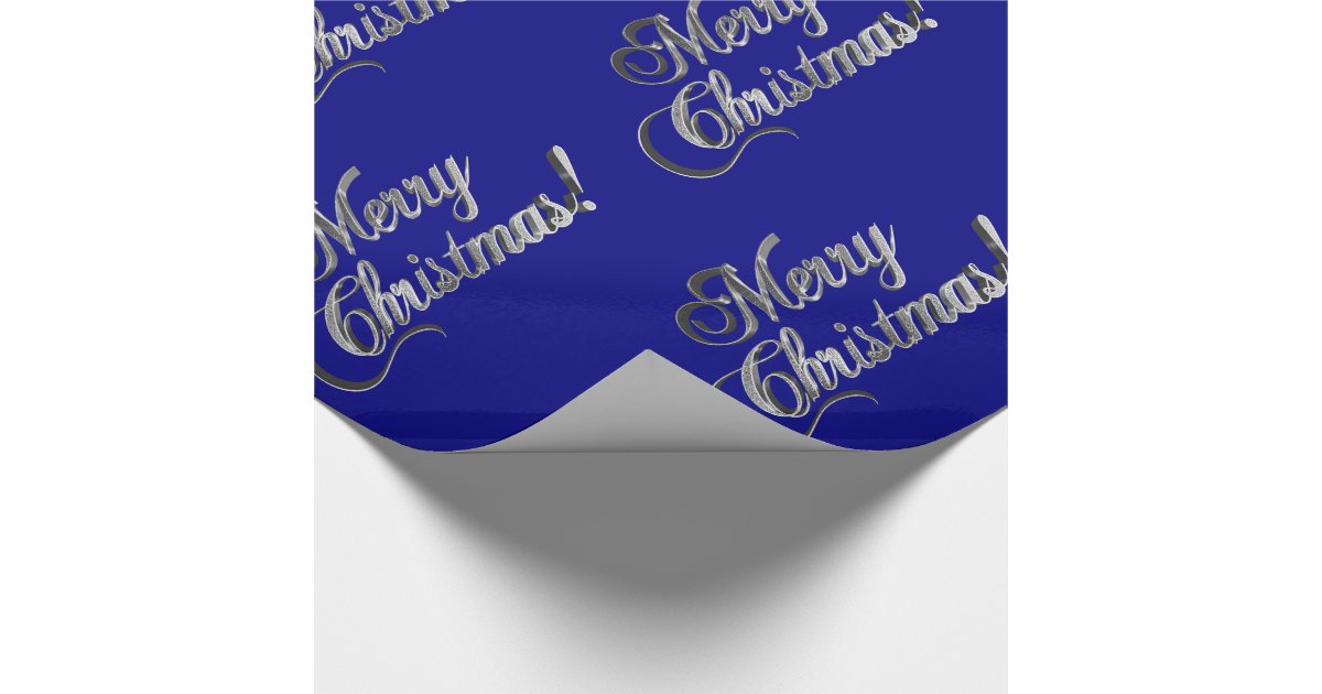 Merry Christmas Elegant Navy Blue and Silver Gray Wrapping Paper | Zazzle