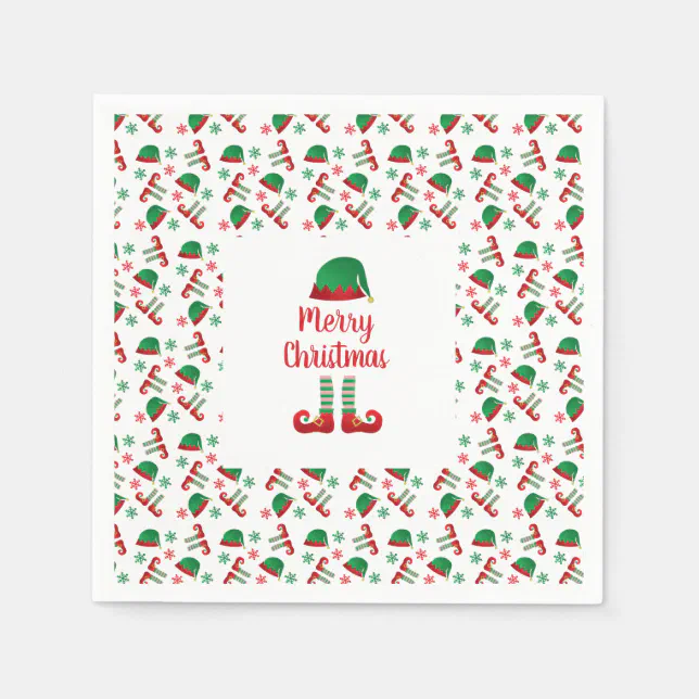 Merry Christmas Elf Outfit Pattern Red Green Napkins | Zazzle