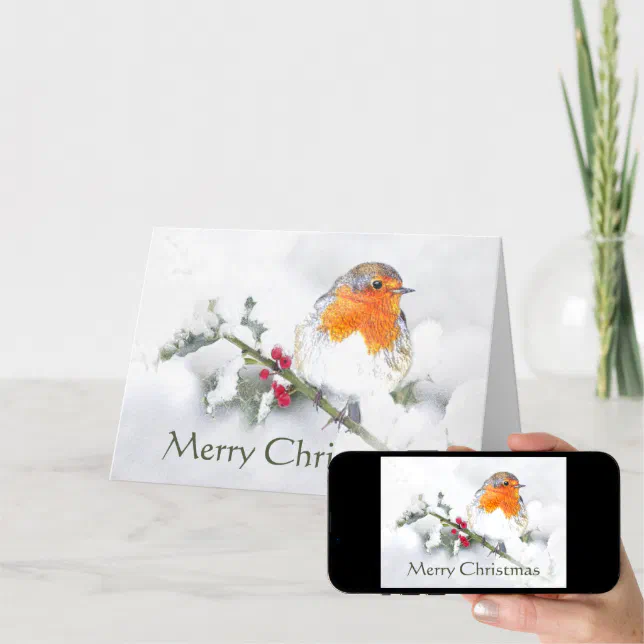 Merry Christmas English Robin Pretty Garden Bird Holiday Card | Zazzle