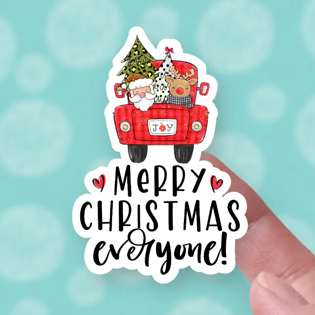 Merry Christmas Everyone Cute Santa Truck Sticker | Zazzle