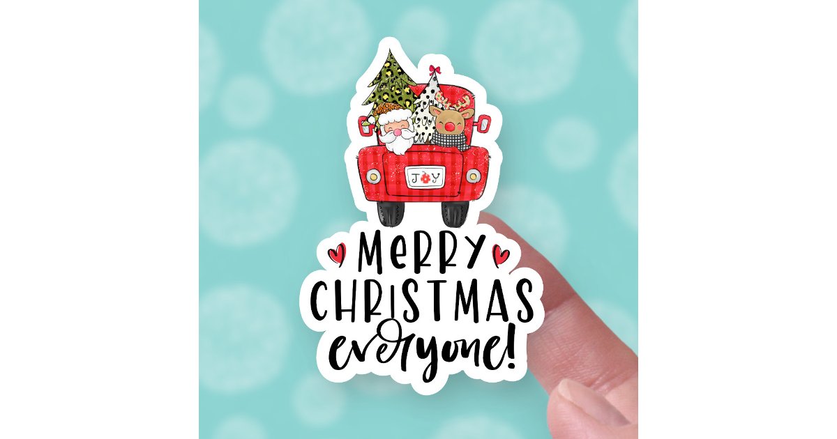 Merry Christmas Everyone Cute Santa Truck Sticker | Zazzle