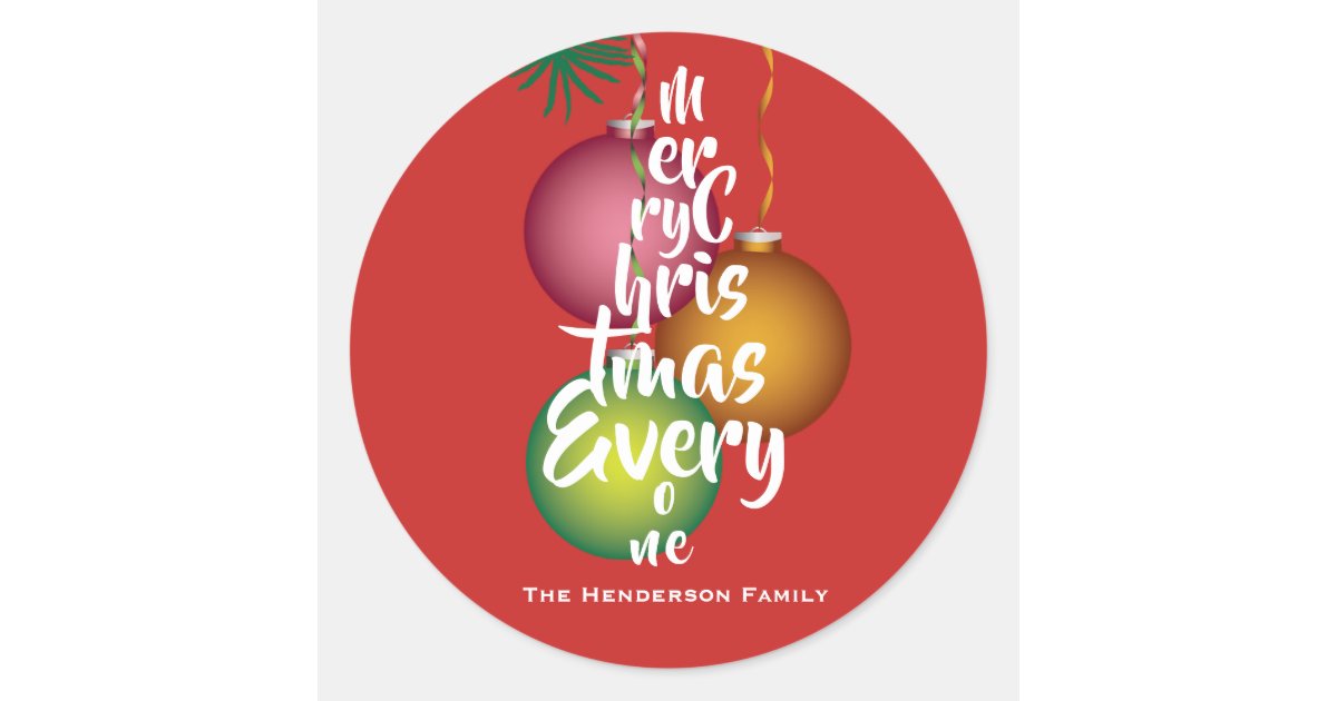 Merry Christmas Everyone Script Tree & Name - Classic Round Sticker ...