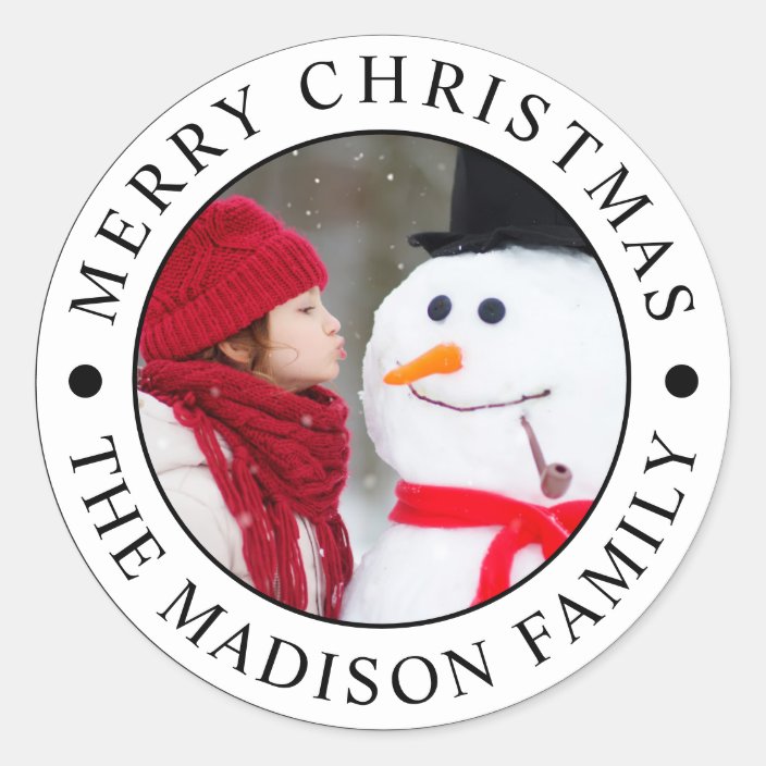 Merry Christmas Family Photo Holiday Classic Round Sticker | Zazzle.com