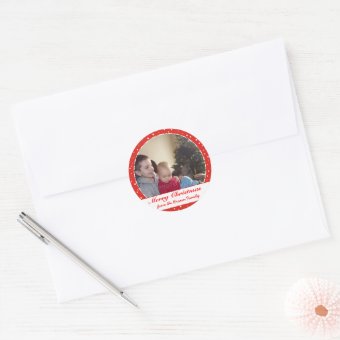 Merry Christmas Family Photo Red Circle Stickers | Zazzle