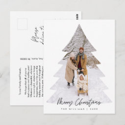 Merry Christmas Family Photo, Xmas Tree Layover Postcard | Zazzle