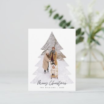 Merry Christmas Family Photo, Xmas Tree Layover Postcard | Zazzle