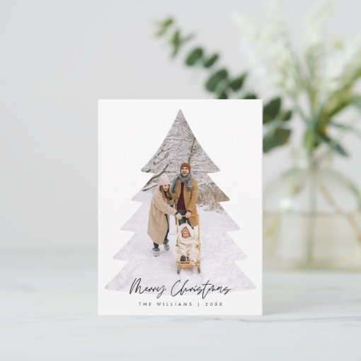 Merry Christmas Family Photo, Xmas Tree Layover Postcard | Zazzle