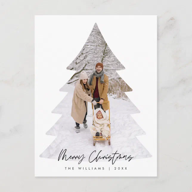 Merry Christmas Family Photo, Xmas Tree Layover Postcard | Zazzle