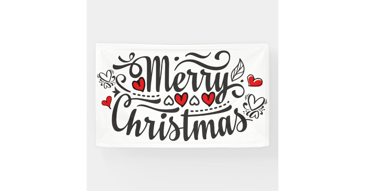 Merry Christmas fancy calligraphy lettering heart Banner | Zazzle