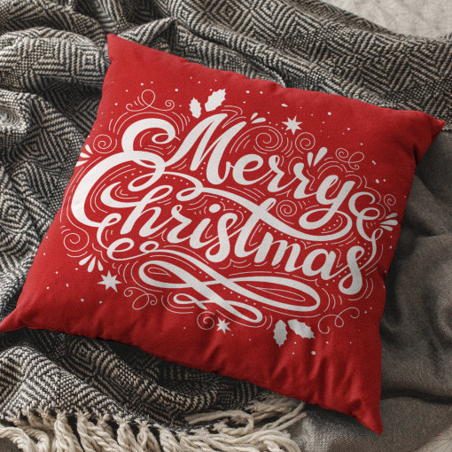 Merry Christmas Festive Red and White Holiday Throw Pillow | Zazzle