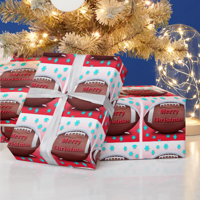 Merry Christmas Football Snowflakes Wrapping Paper | Zazzle