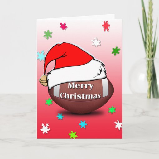 Merry Christmas Football With Santa Hat Card | Zazzle
