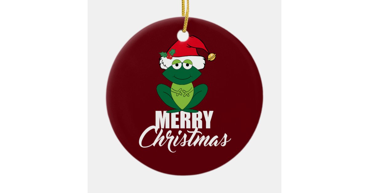 Merry Christmas Frog Ceramic Ornament | Zazzle