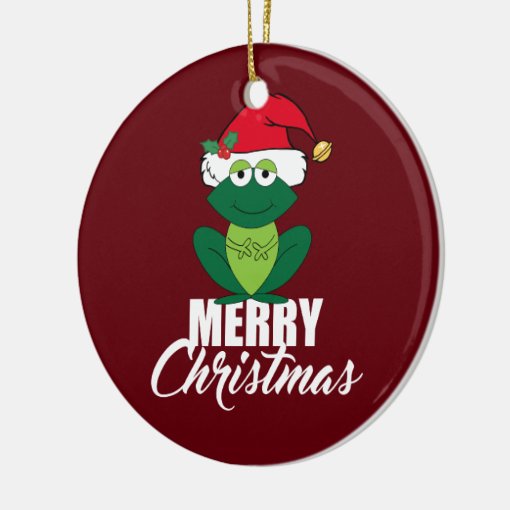 Merry Christmas Frog Ceramic Ornament | Zazzle