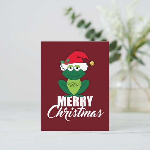 Merry Christmas Frog in Santa Hat Cute Red Holiday Postcard | Zazzle