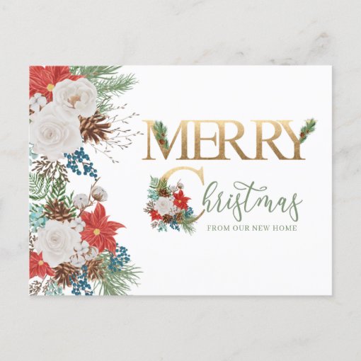 Merry Christmas from New Home Gold Green Moving Holiday Postcard | Zazzle