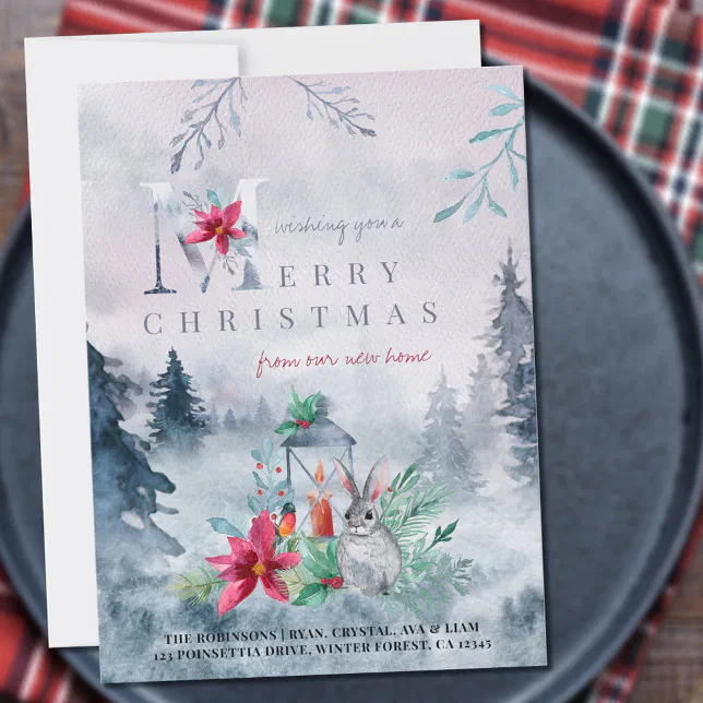 Merry Christmas from New Home Misty Winter Forest Announcement | Zazzle