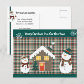 Merry Christmas from New Home Plaid Snowmen Announcement Postcard | Zazzle