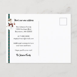 Merry Christmas from New Home Plaid Snowmen Announcement Postcard | Zazzle