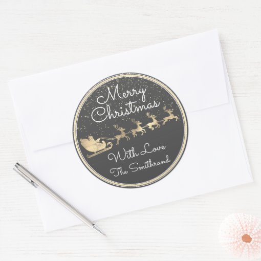 Merry Christmas From Santa Reindeer Sleight Gray Classic Round Sticker ...